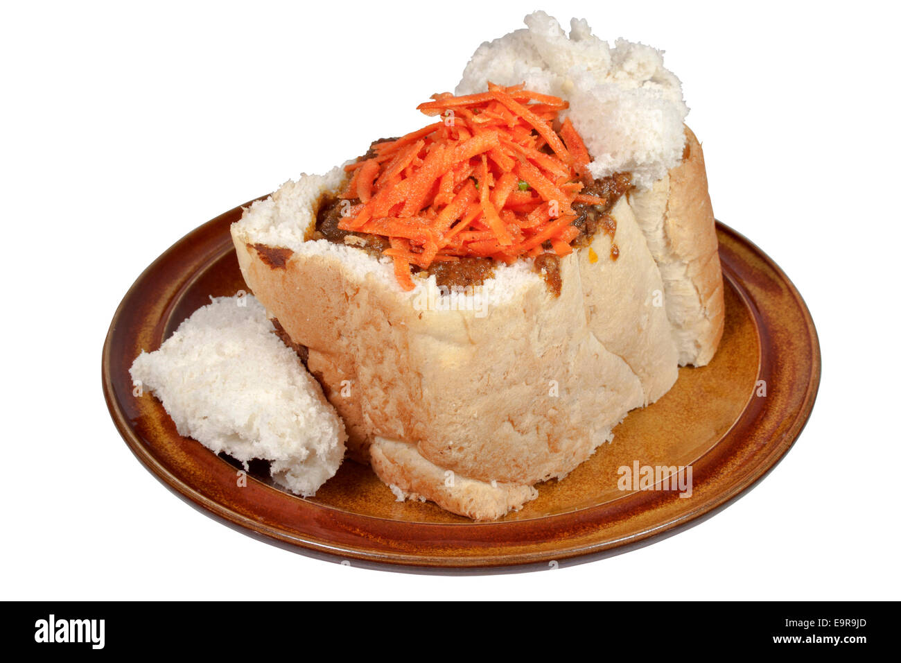 durban traditional mutton bunny chow with Carrot Sambal Stock Photo - Alamy