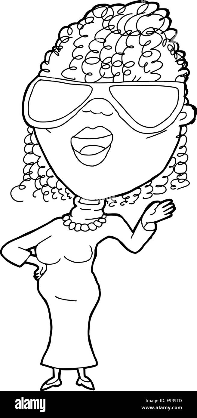 Happy talking woman in sunglasses cartoon outline Stock Photo - Alamy