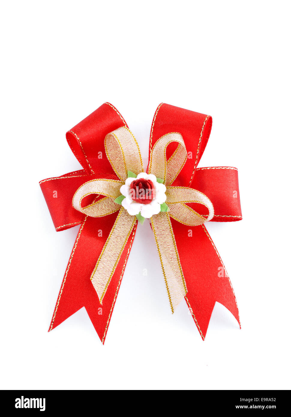 Christmas red, gold bow isolated on white Stock Photo - Alamy