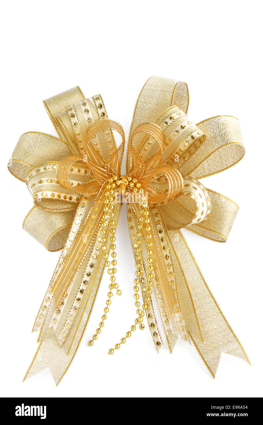 Shiny golden Christmas bow isolated on white Stock Photo - Alamy