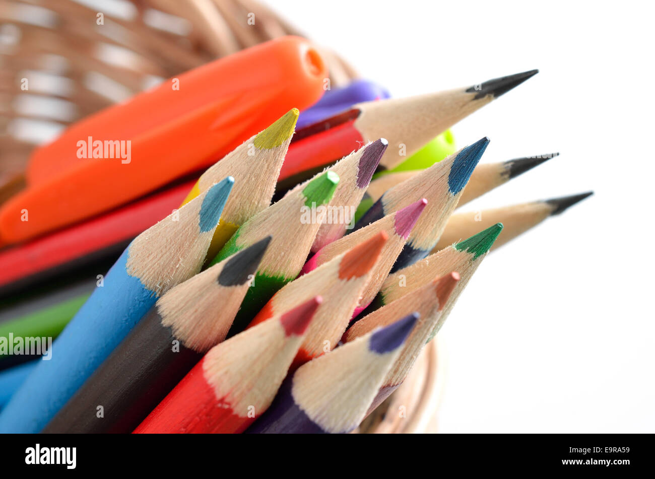 Wooden crayons isolated on white background Stock Photo - Alamy