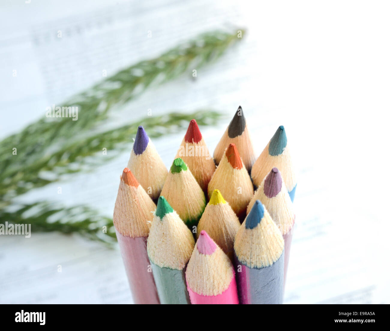 Upright wooden crayons Stock Photo - Alamy