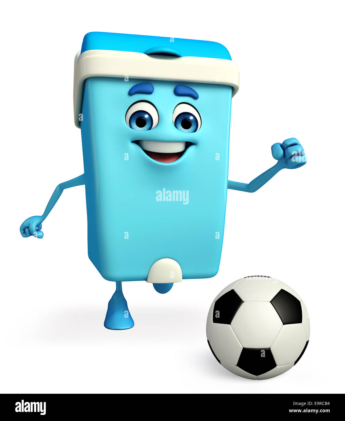 Cartoon Character of Dustbin with football Stock Photo - Alamy