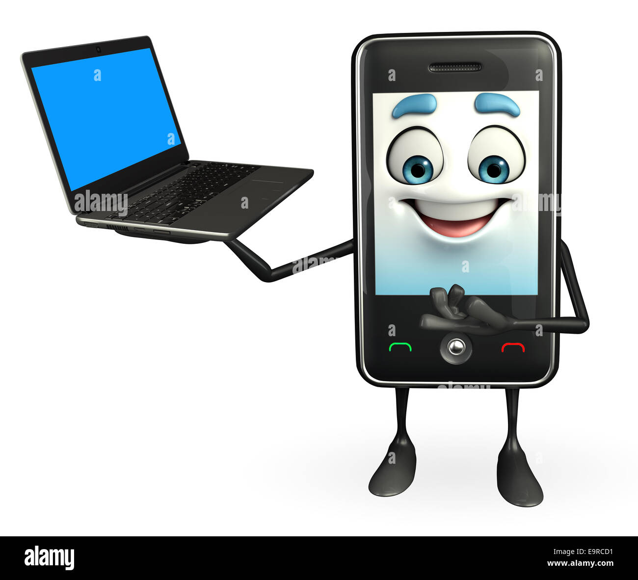 Cartoon Character of Mobile with Laptop Stock Photo - Alamy