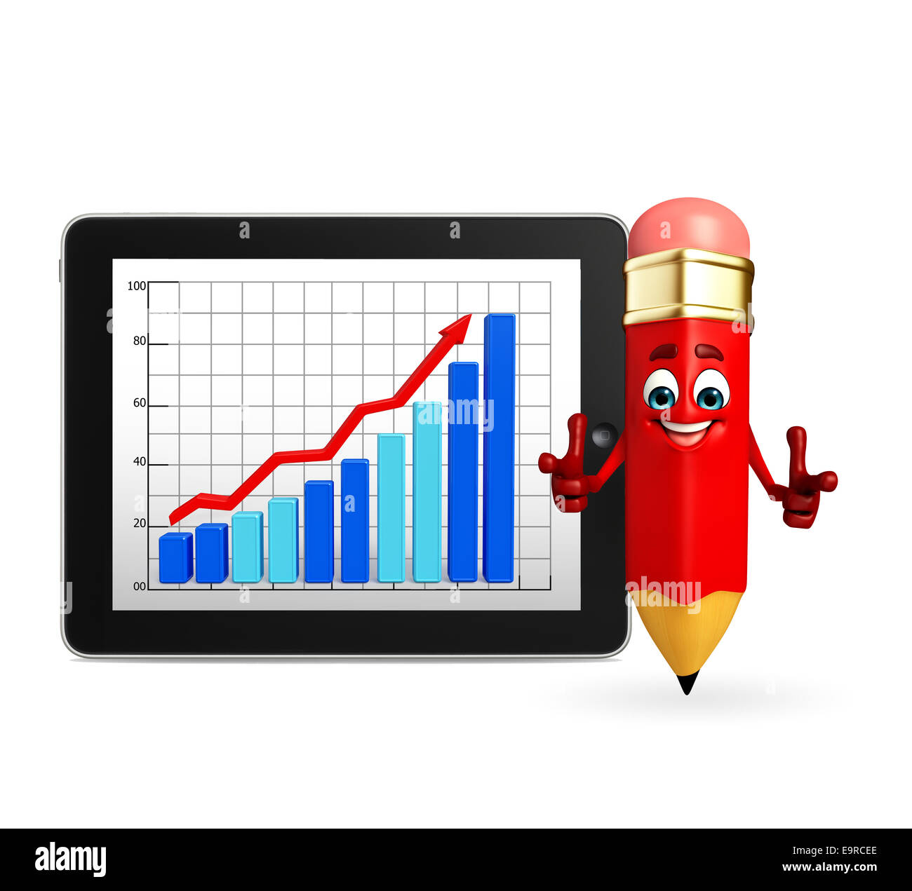 Cartoon Character of pencil with tab Stock Photo - Alamy