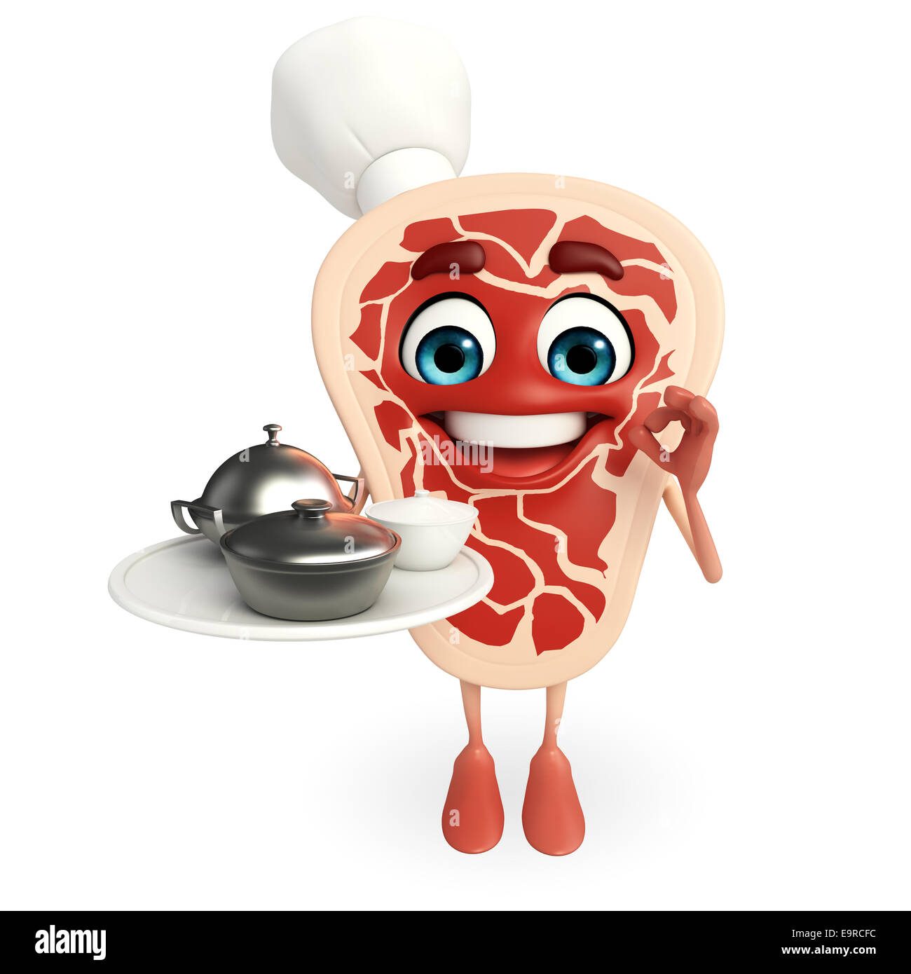 Cartoon Character of chef meat steak with dish pan Stock Photo - Alamy