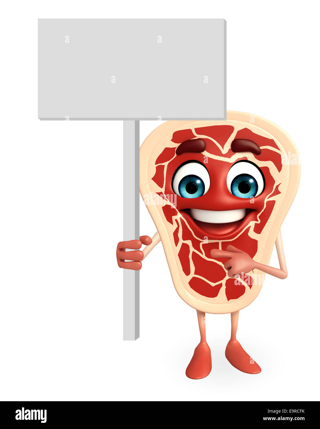 Cartoon Character of meat steak with sign board Stock Photo - Alamy