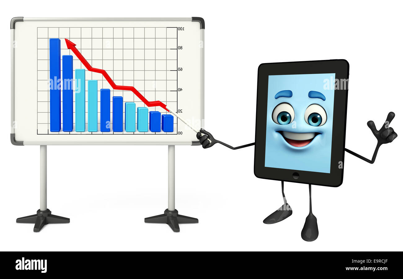 Cartoon character of tab with business graph Stock Photo - Alamy