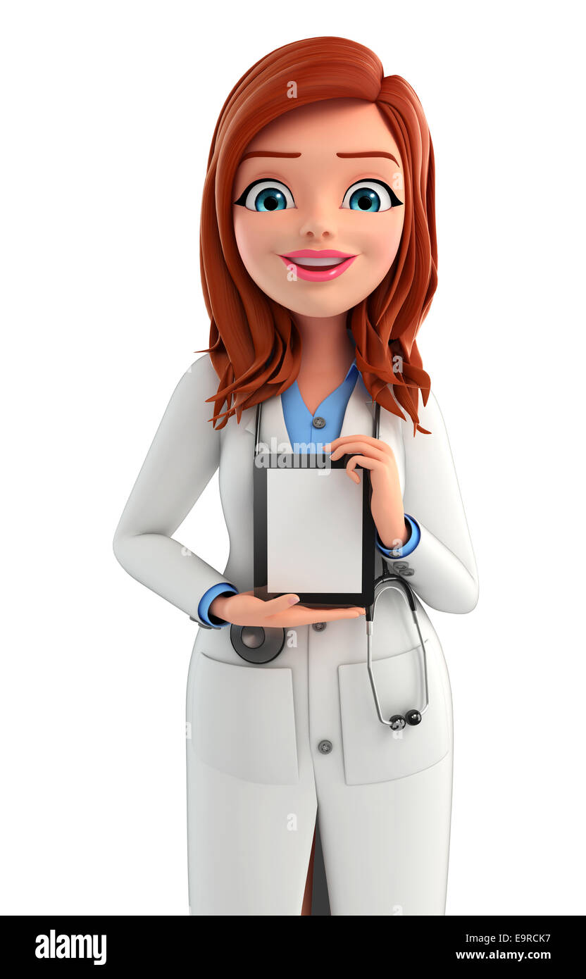 Illustration of Young Doctor with tab Stock Photo - Alamy