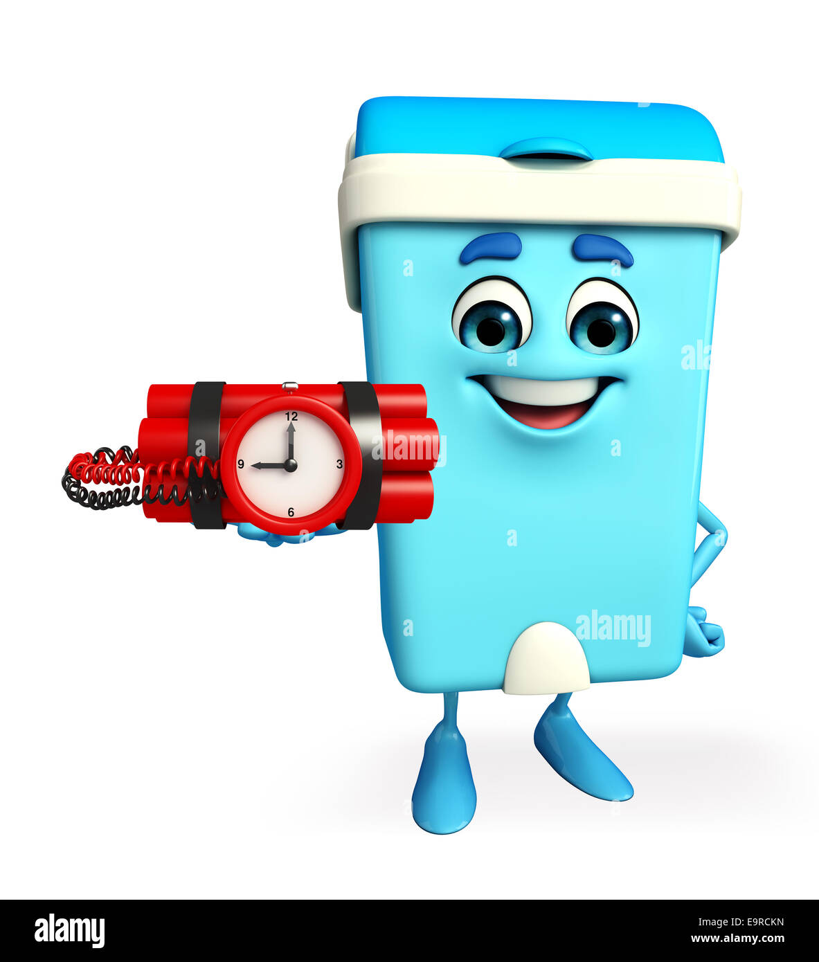 Cartoon Character of Dustbin with time bomb Stock Photo - Alamy