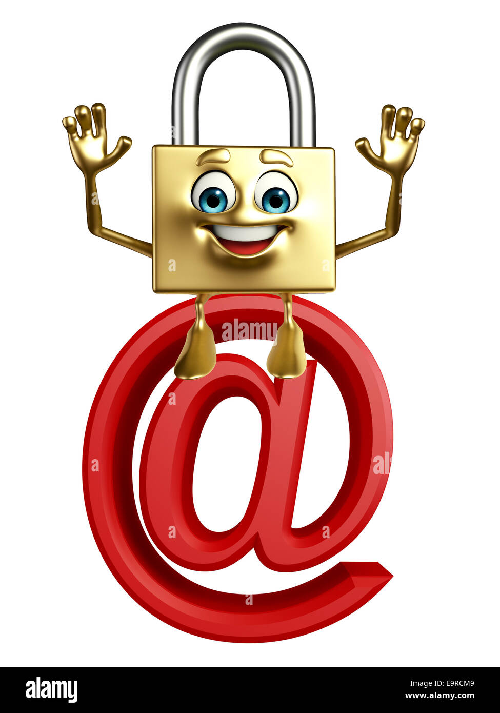 Cartoon Character of lock with at the rate sign Stock Photo - Alamy