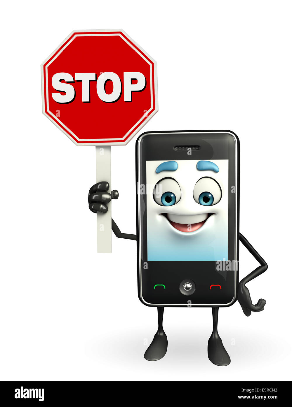 Cartoon Character of Mobile with stop sign Stock Photo - Alamy