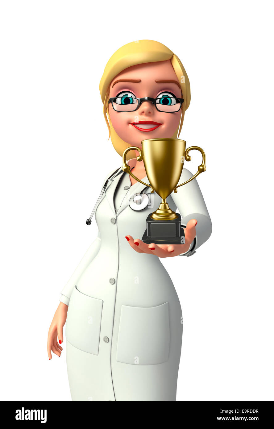 Illustration of young doctor with trophy Stock Photo - Alamy