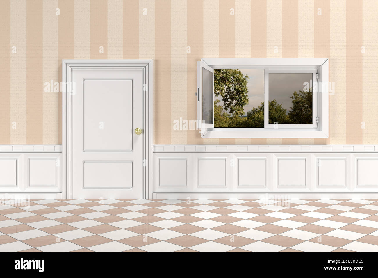 design in 3d of a room and an open window Stock Photo - Alamy