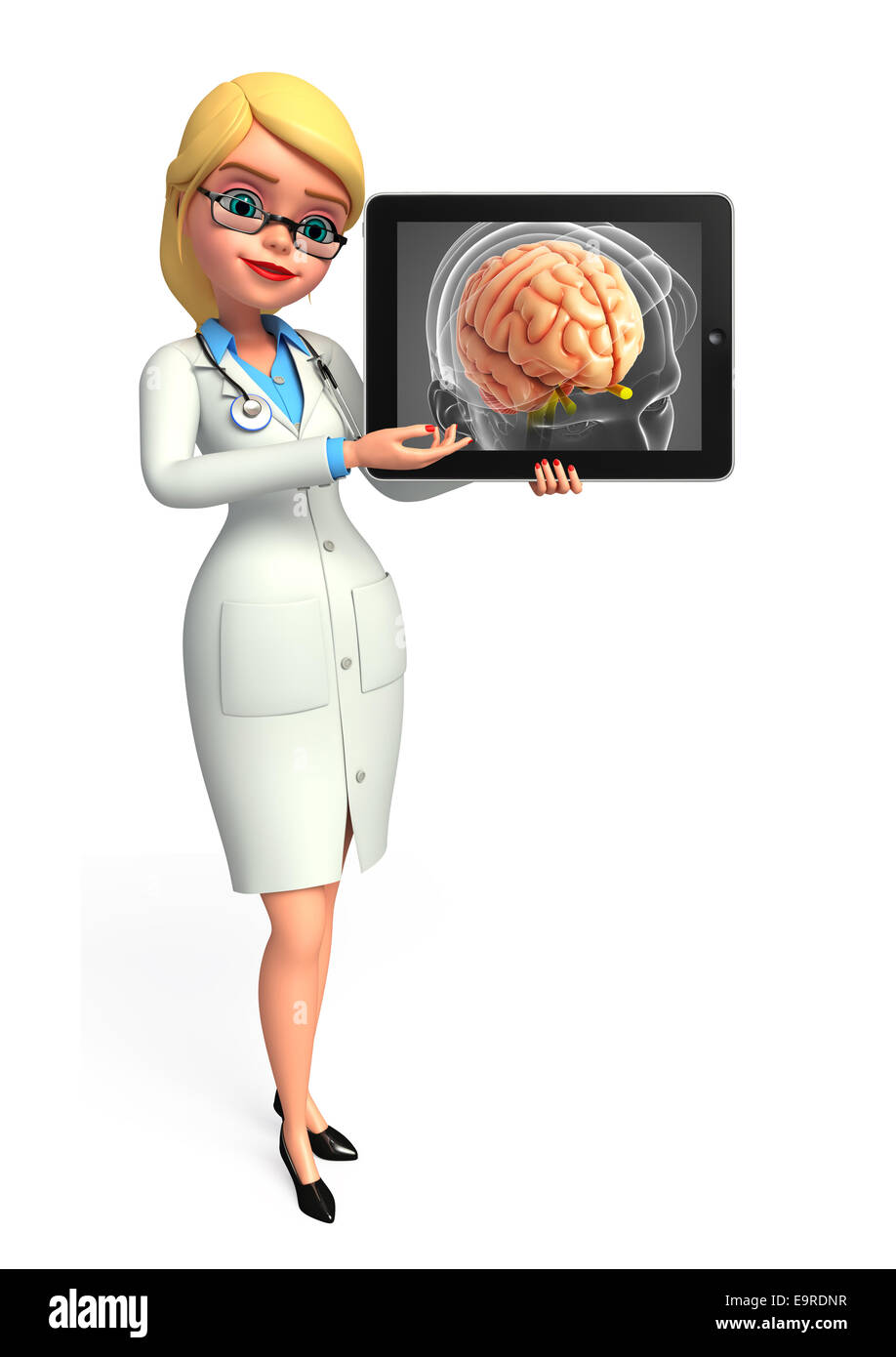 Illustration of young doctor with brain anatomy Stock Photo - Alamy
