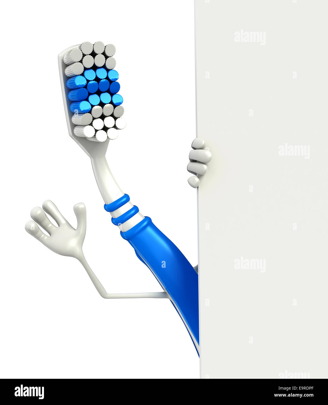 Cartoon Character of toothbrush with sign Stock Photo - Alamy