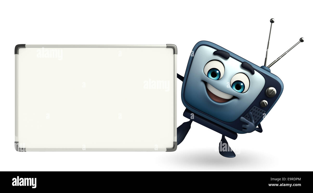 Cartoon Character of TV with display board Stock Photo - Alamy