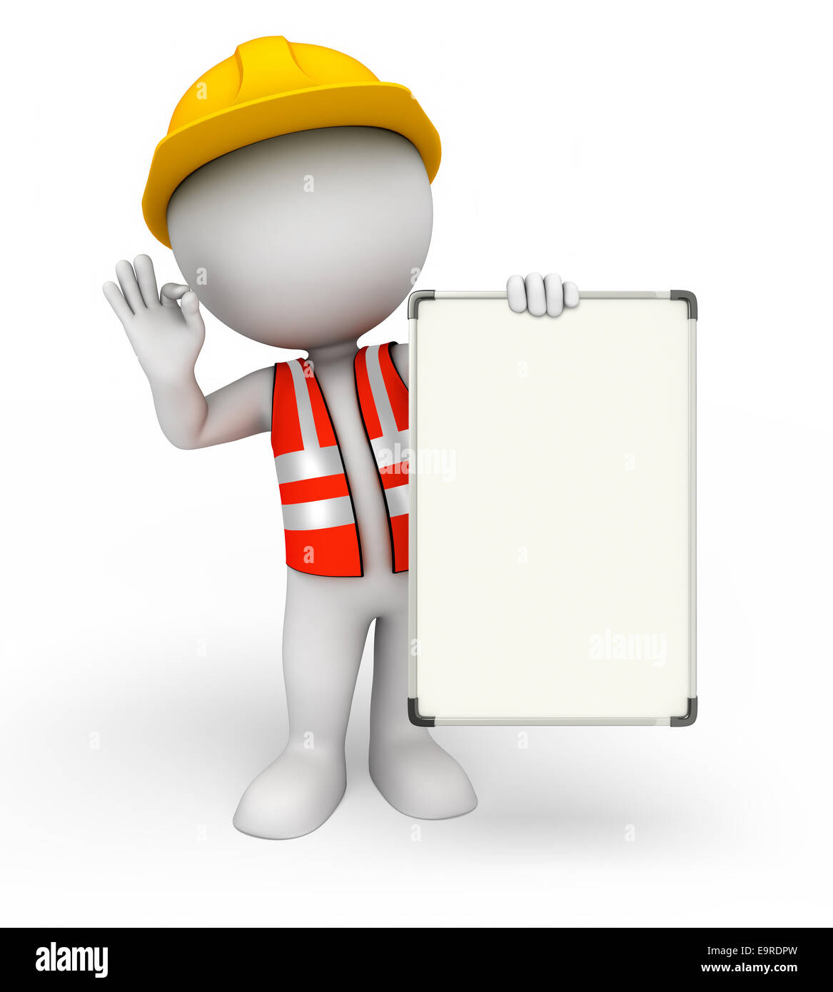 Illustration of young worker with display board Stock Photo - Alamy