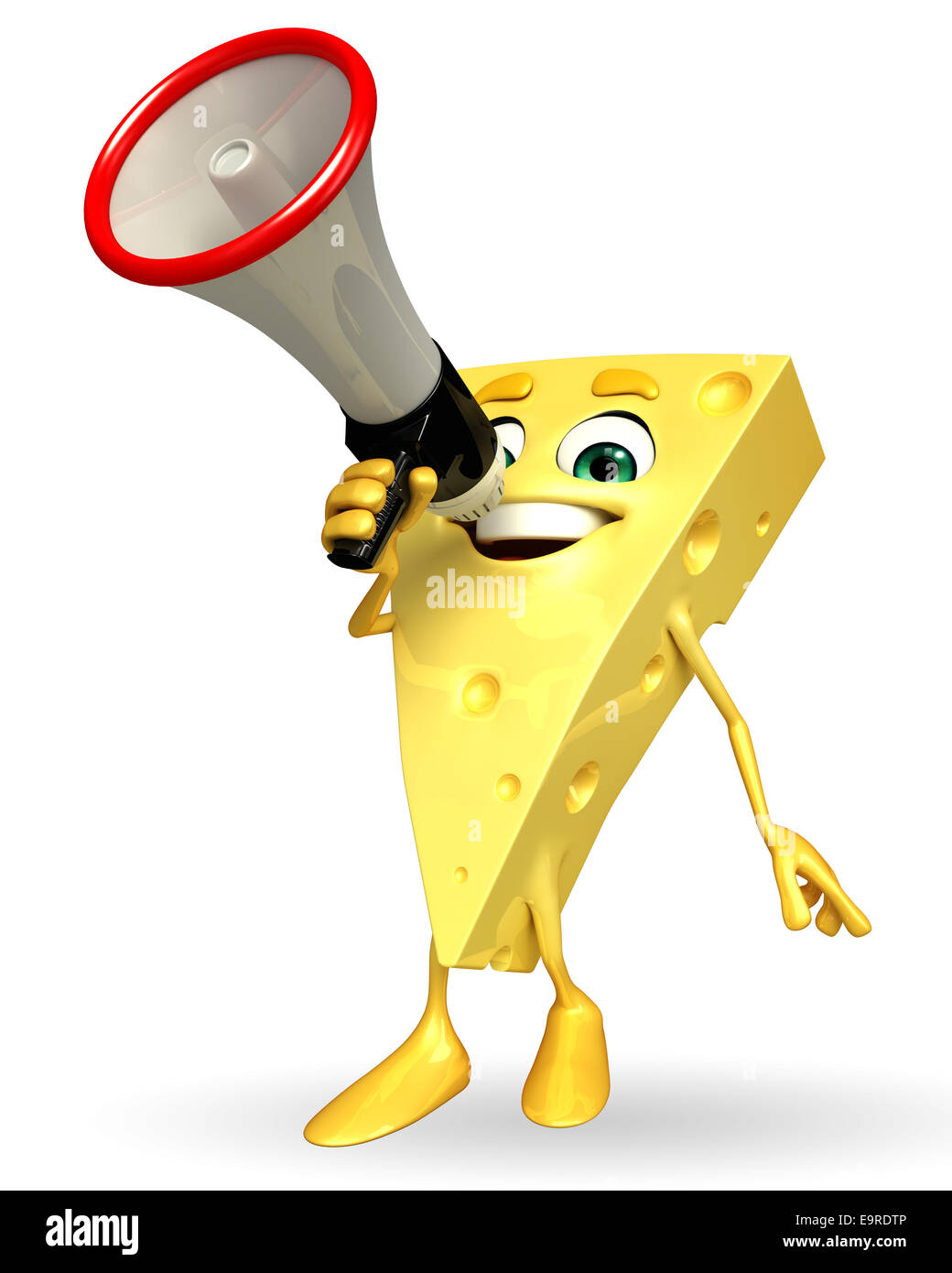 Cartoon Character of Cheese with loudspeaker Stock Photo - Alamy