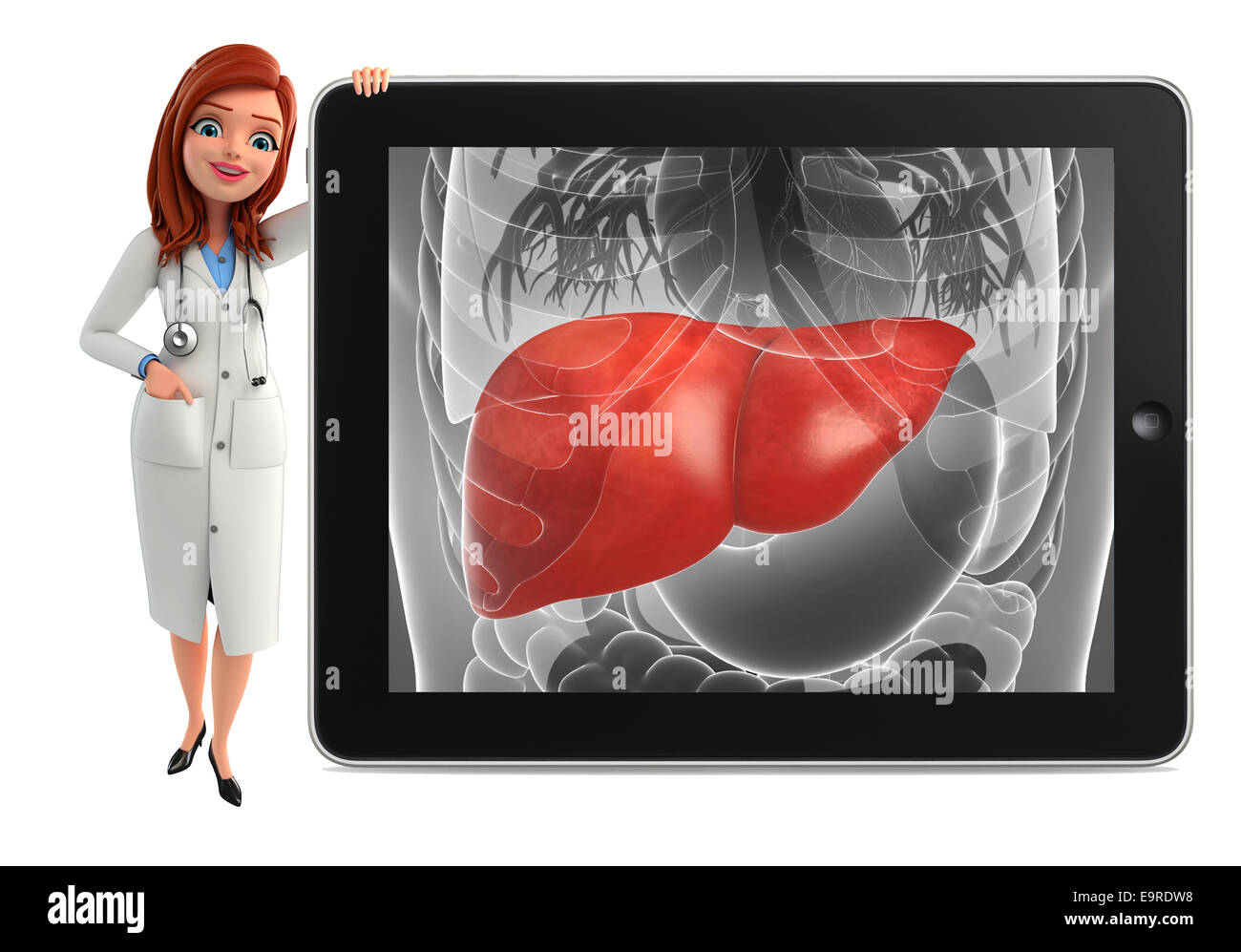Illustration of Young Doctor with liver anatomy Stock Photo - Alamy