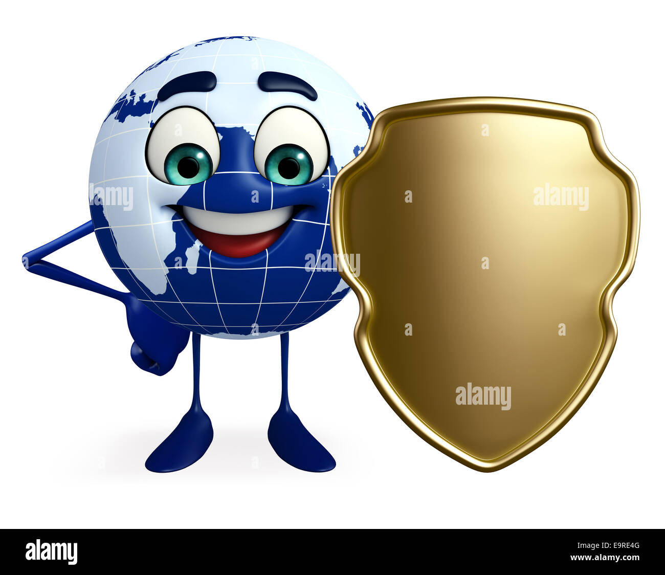 Cartoon Character of Globe with shield Stock Photo - Alamy