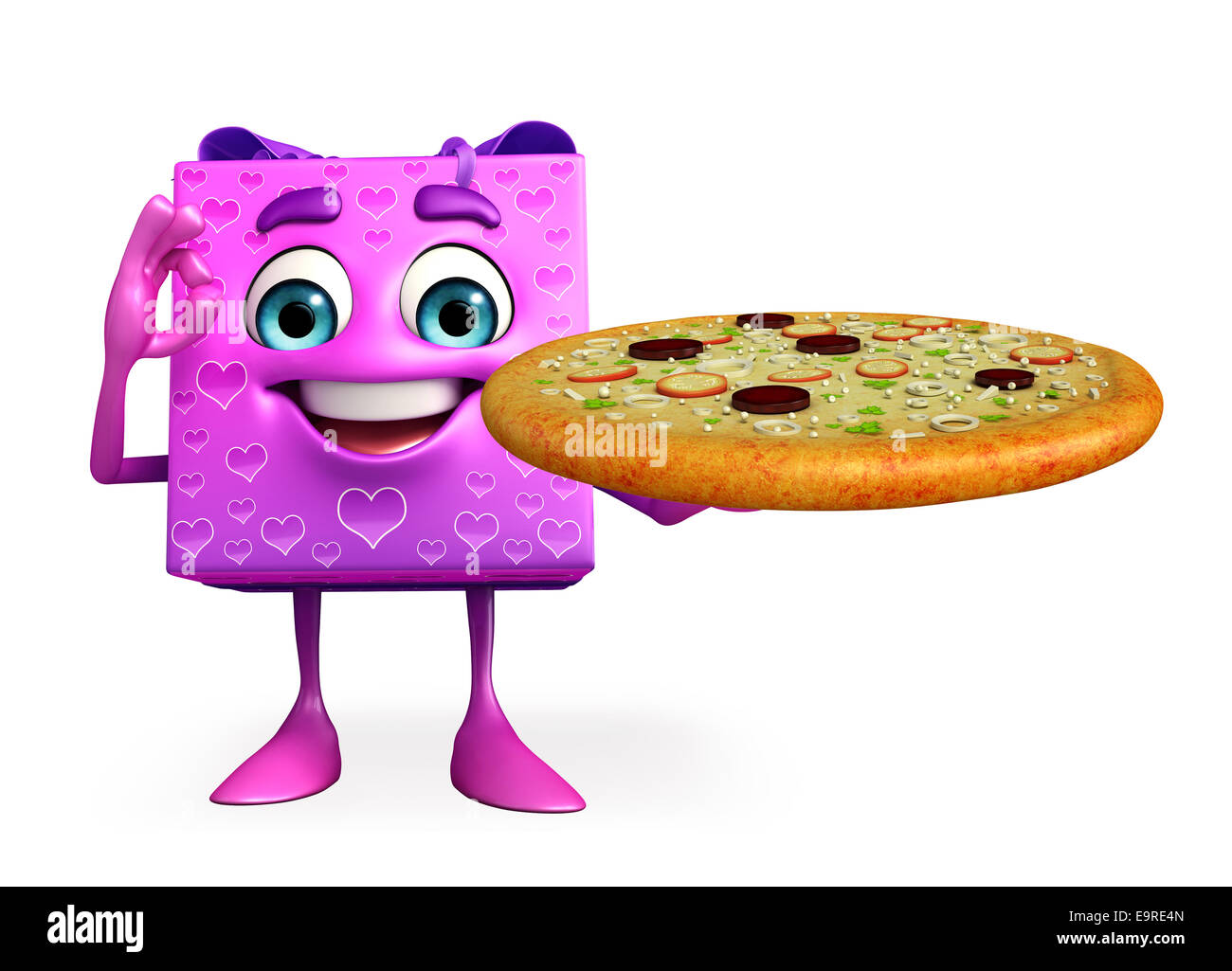 Cartoon Character of gift box with pizza Stock Photo - Alamy