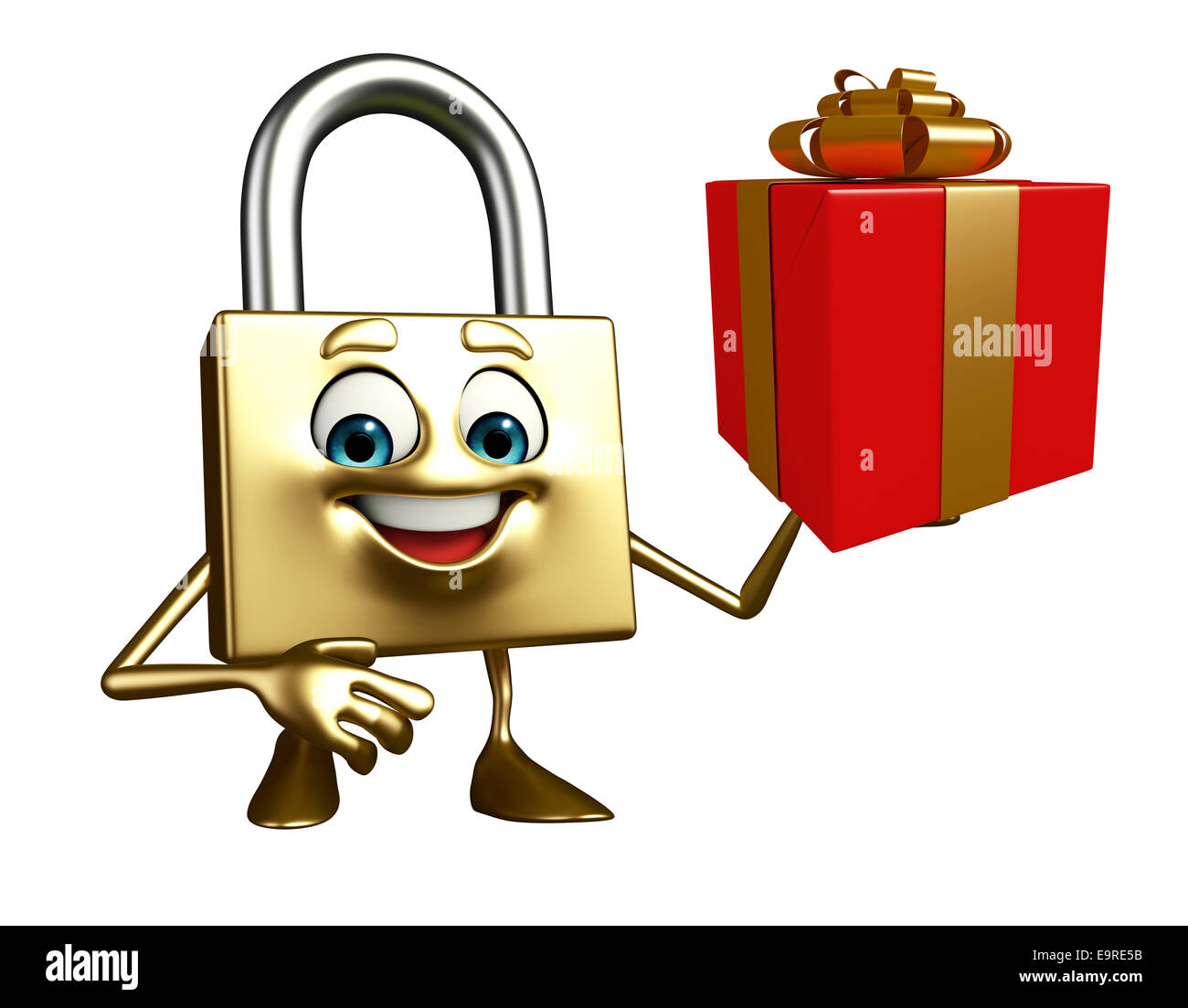 Cartoon Character of lock with gift box Stock Photo - Alamy