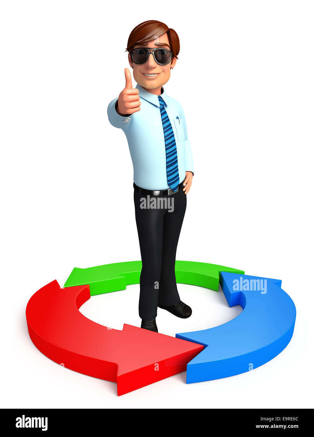 Illustration of service man with circle graph Stock Photo - Alamy