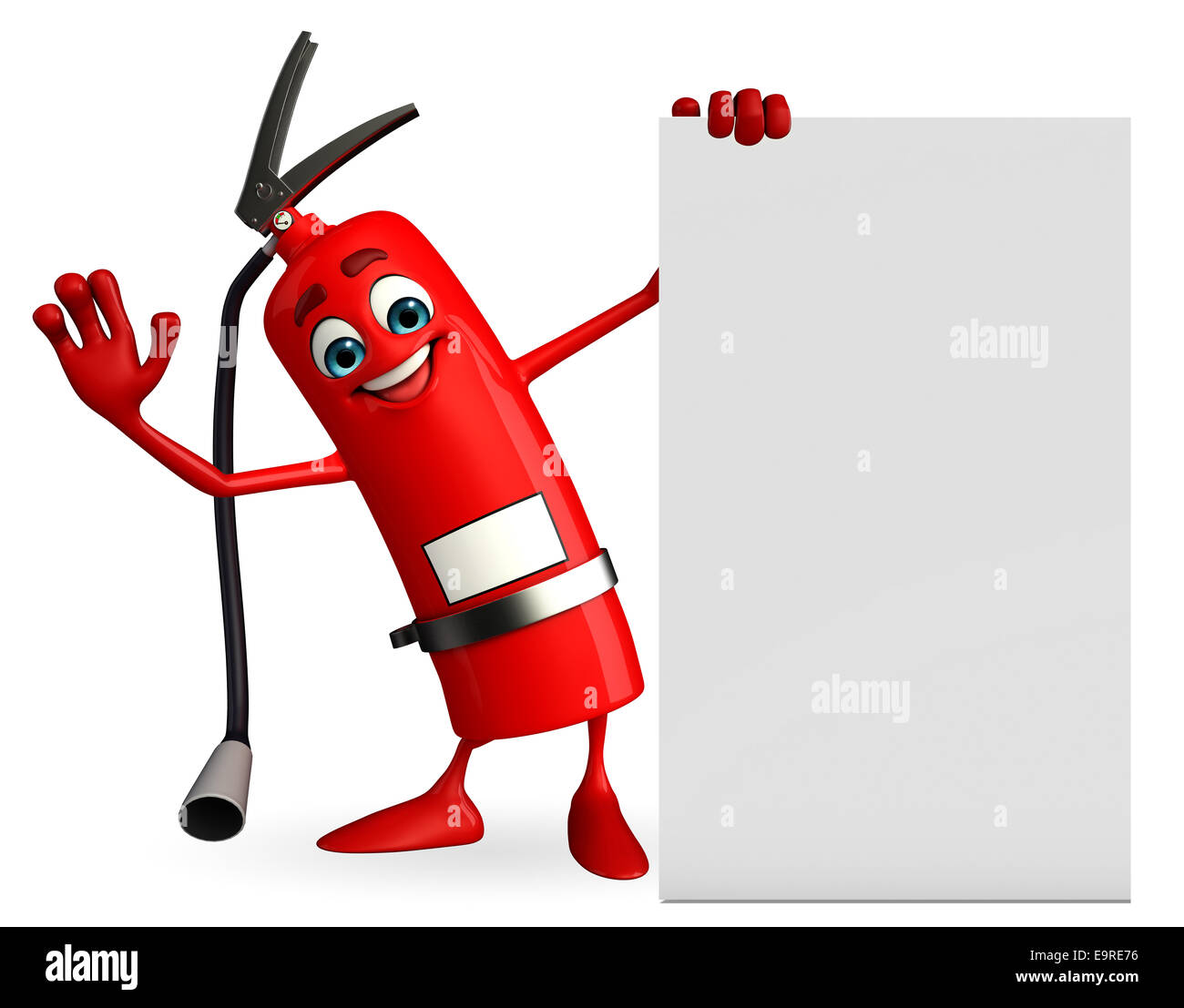 Cartoon Character of fire extinguisher with sign Stock Photo - Alamy