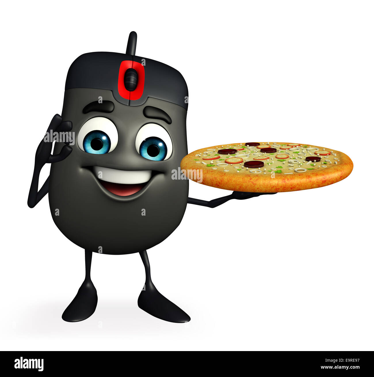 Cartoon Character of Computer Mouse with pizza Stock Photo - Alamy