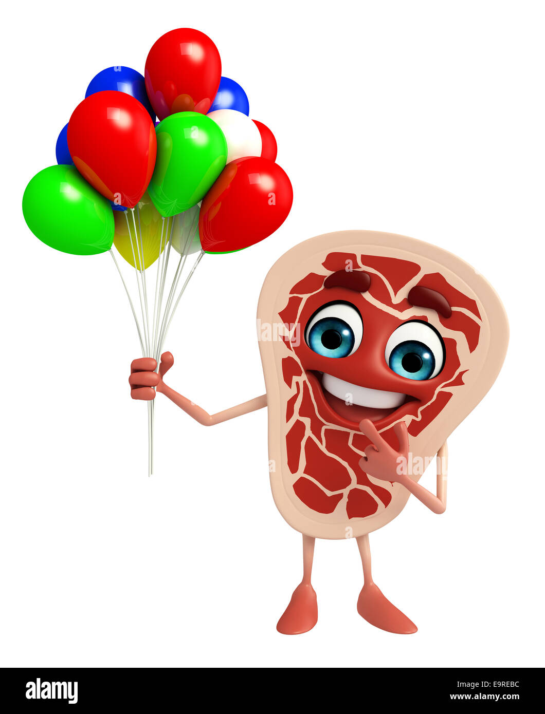 Cartoon Character of meat steak with Balloon Stock Photo - Alamy