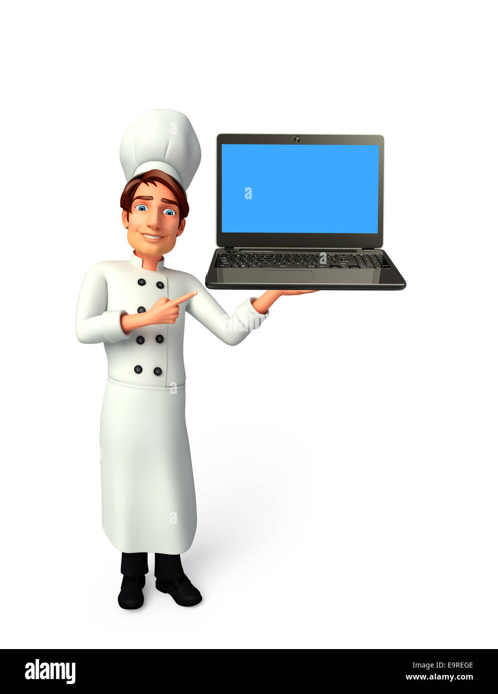 Illustration of young chef with laptop Stock Photo - Alamy