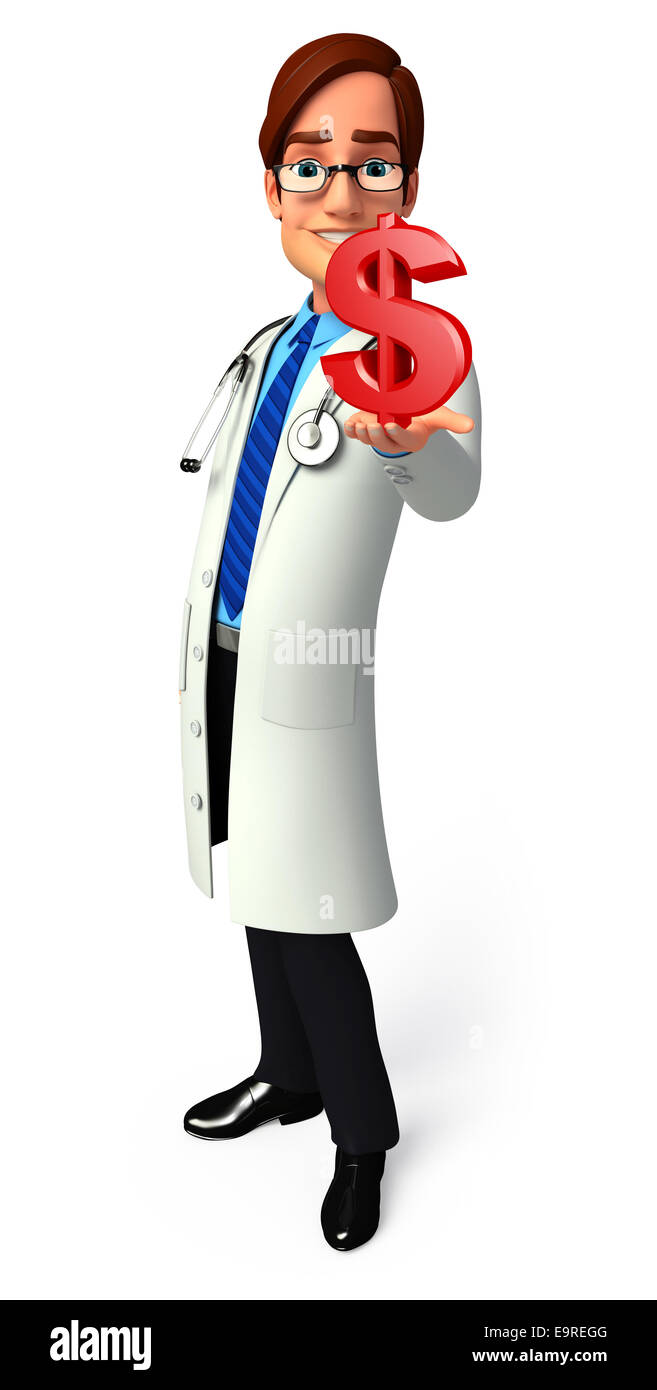 Illustration of young doctor with dollar sign Stock Photo - Alamy