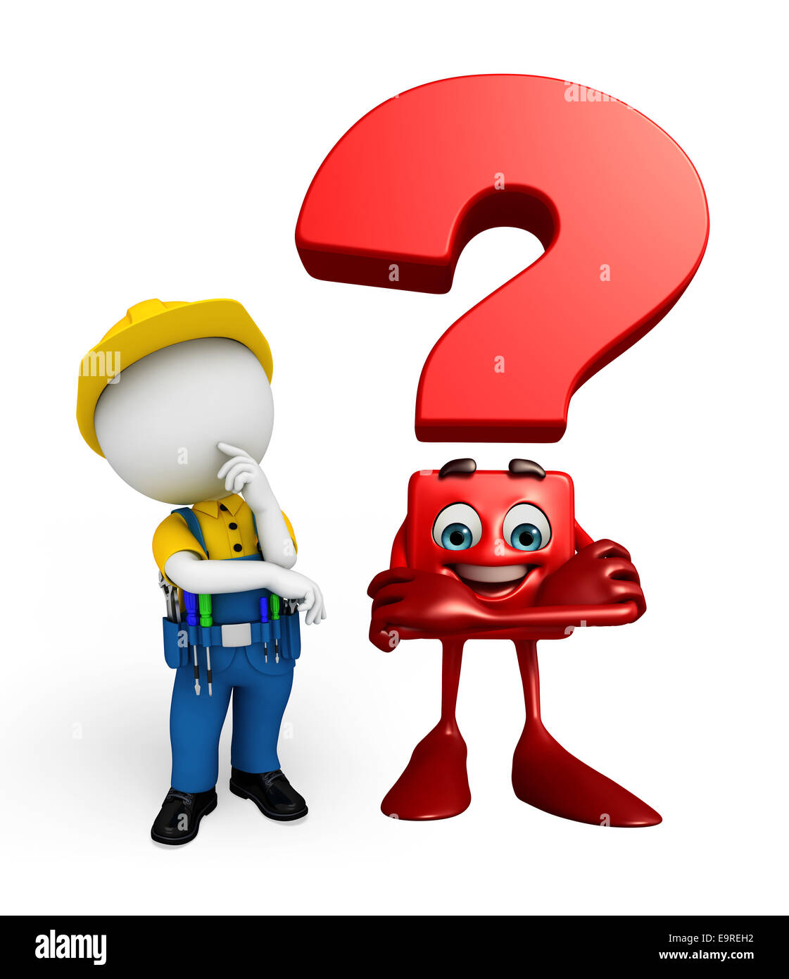 Illustration of white character as a mechanic with question mark sign ...