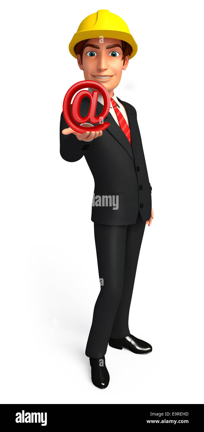 Illustration of Young Business Man with at the rate Stock Photo - Alamy