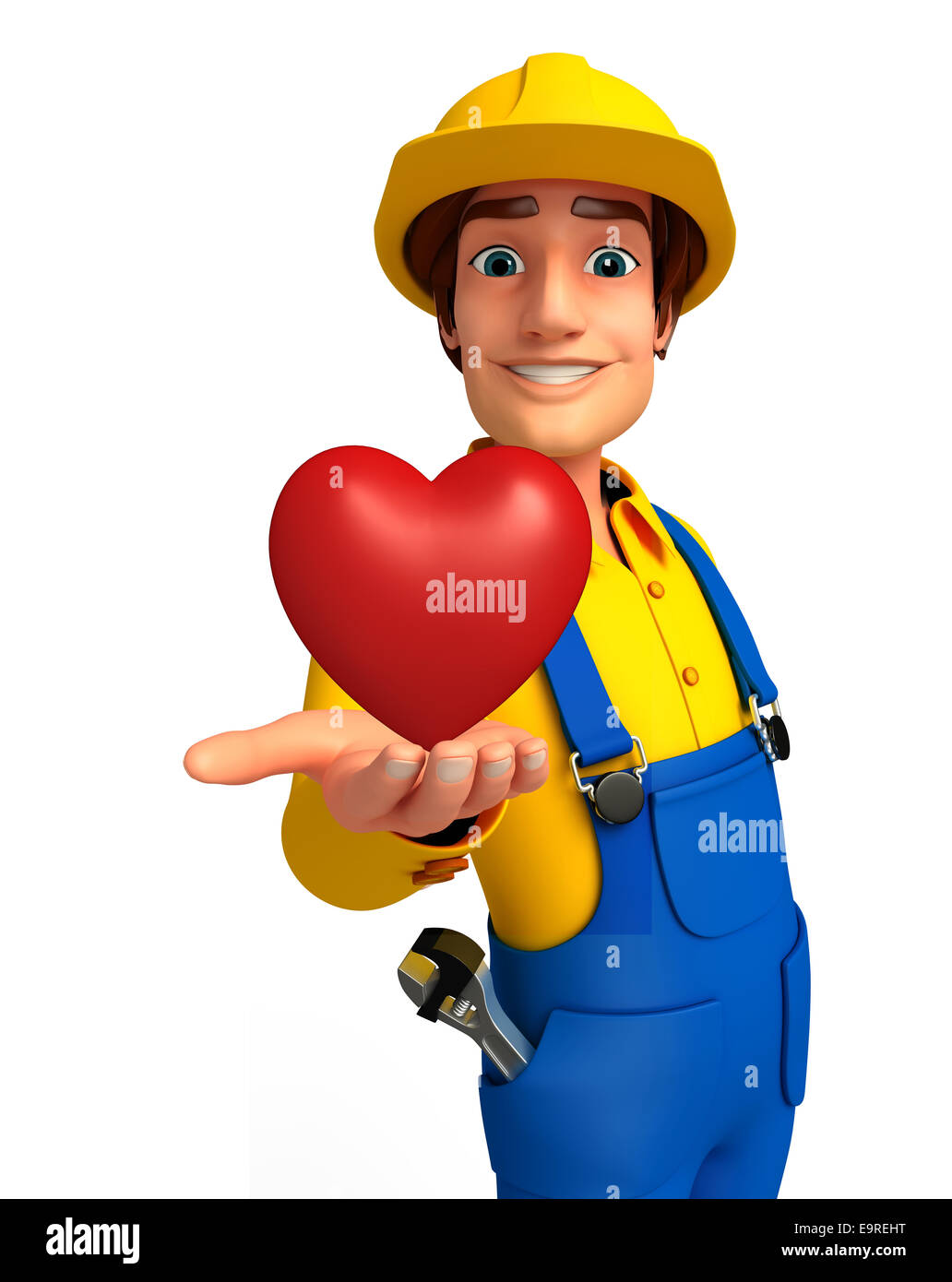 Illustration of young mechanic with heart Stock Photo - Alamy