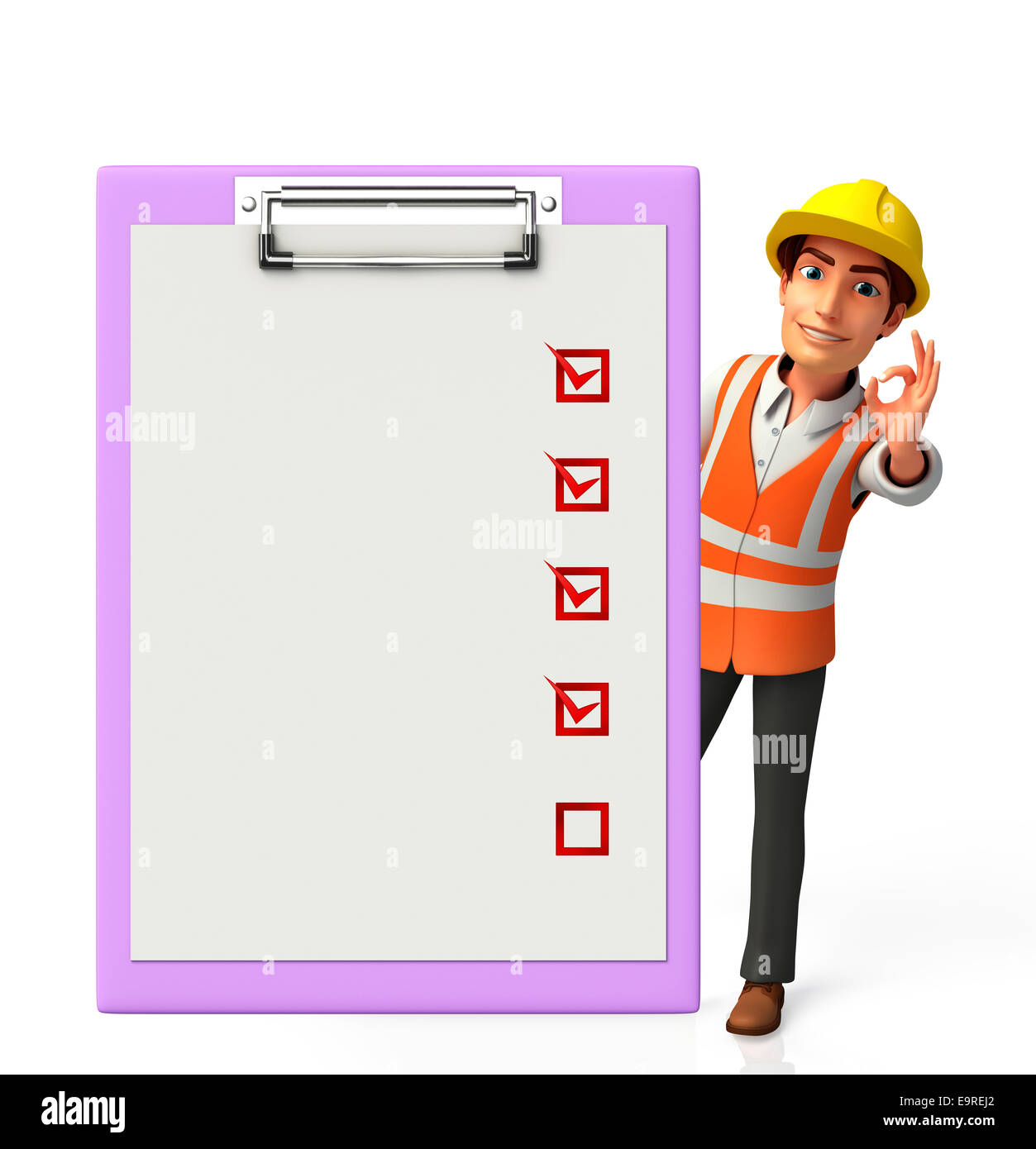 Illustration of young worker with notepad Stock Photo - Alamy