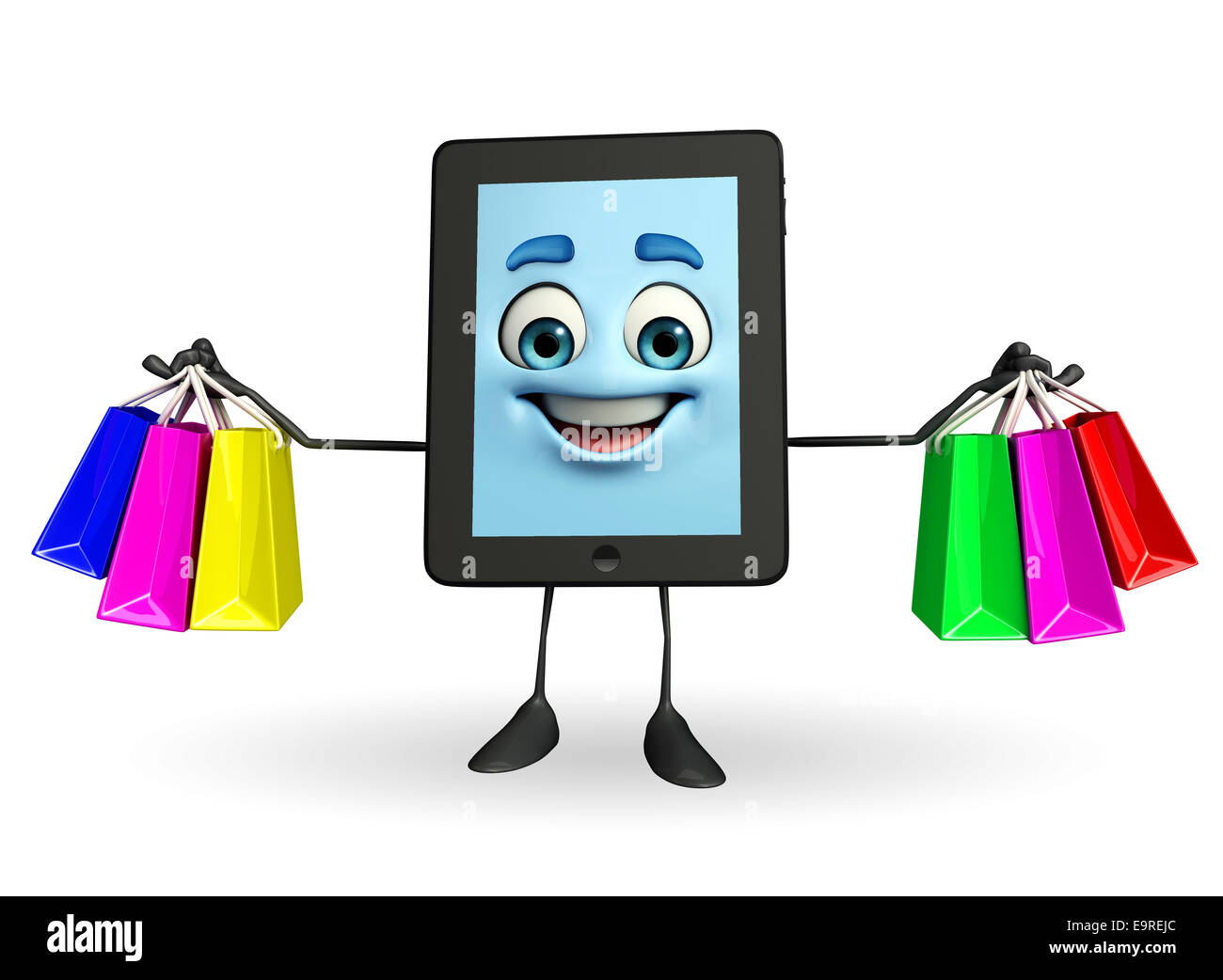 Cartoon character of tab with shopping bags Stock Photo - Alamy