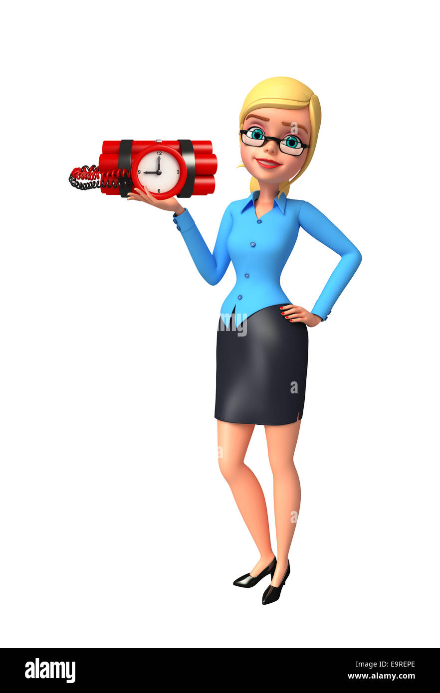 Illustration of young office girl with bomb Stock Photo - Alamy