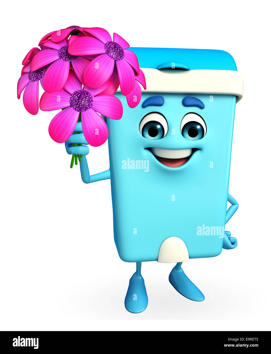 Cartoon Character of Dustbin with flowers Stock Photo - Alamy