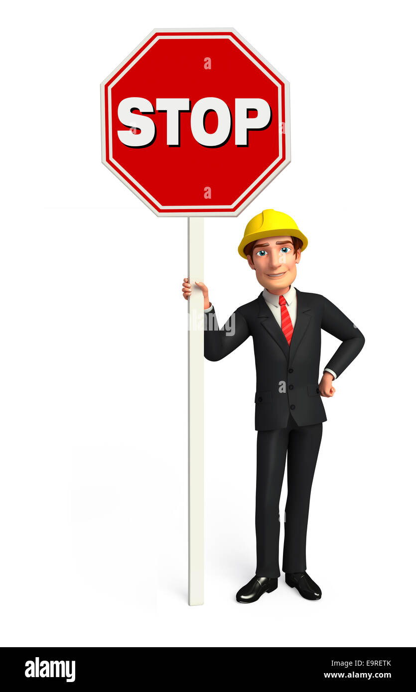 Illustration of Young Business Man with Stop sign Stock Photo - Alamy
