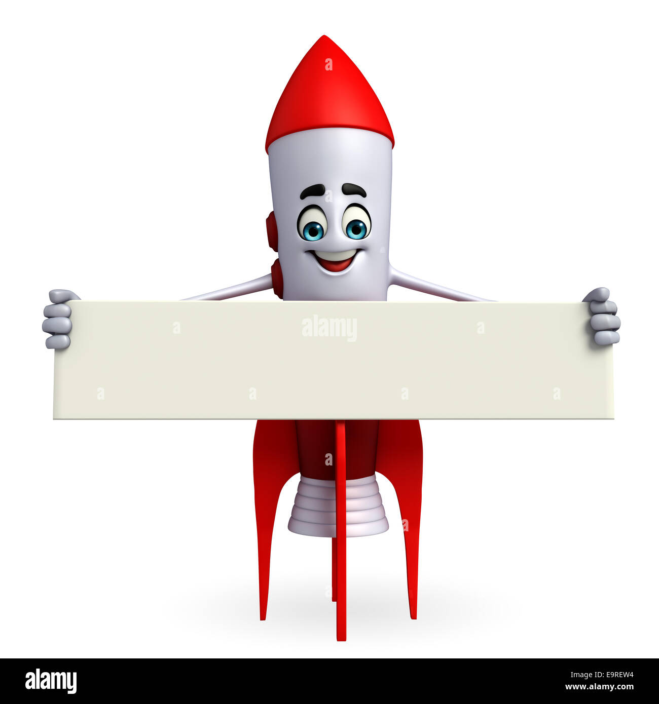 Cartoon character of rocket with sign Stock Photo - Alamy