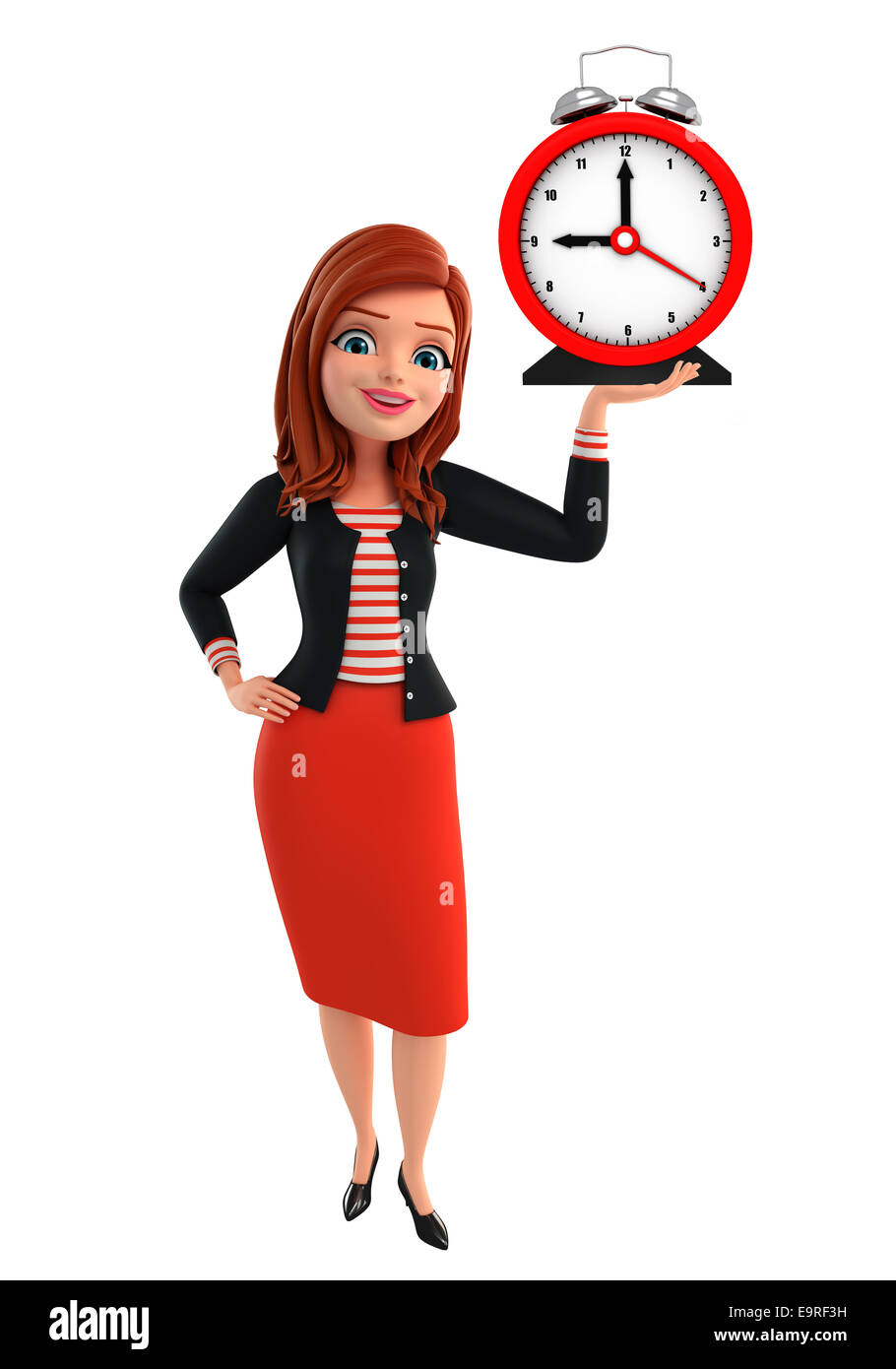 Illustration of corporate lady with table clock Stock Photo - Alamy