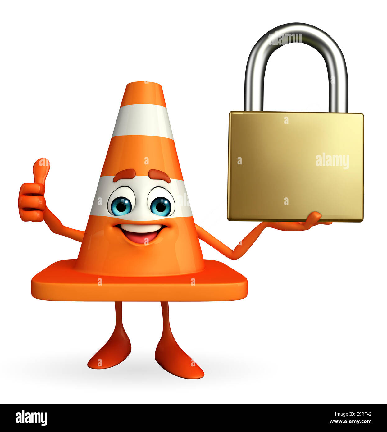Cartoon Character of Construction cone with lock Stock Photo - Alamy