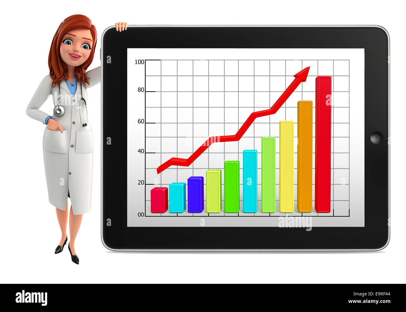 Illustration of Young Doctor with business graph Stock Photo - Alamy