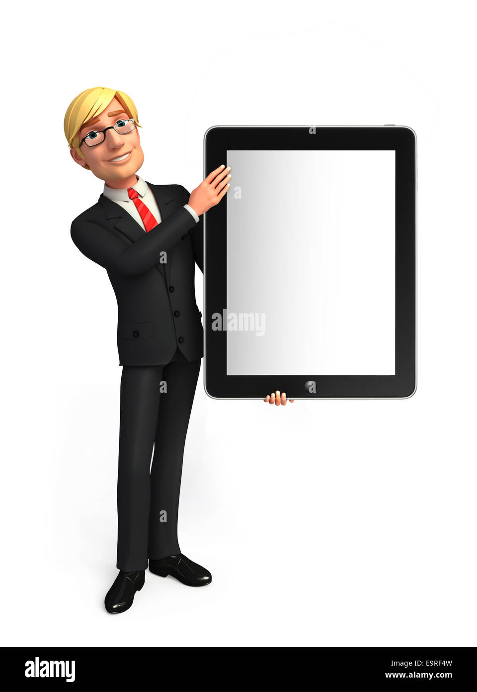 Illustration of Young Business Man with tab Stock Photo - Alamy