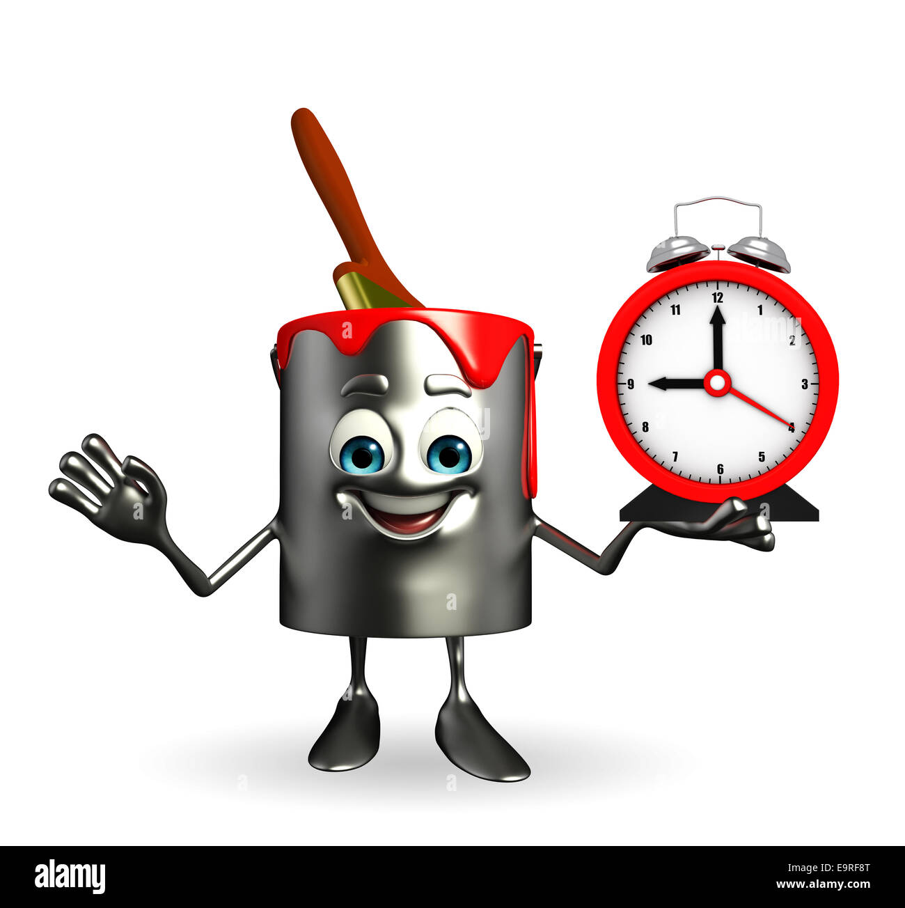 Cartoon Character of paint bucket with table clock Stock Photo - Alamy