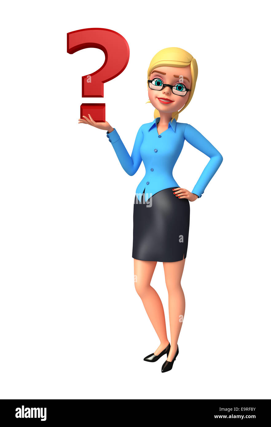Illustration of young office girl with question mark Stock Photo - Alamy