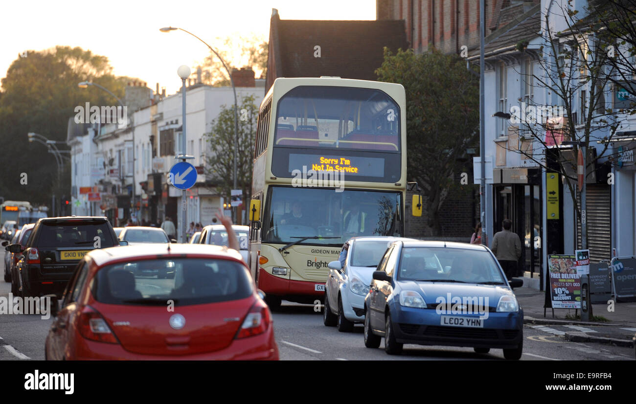 Brighton and Hove bus with the sign Sorry I'm Not in Service displayed ...