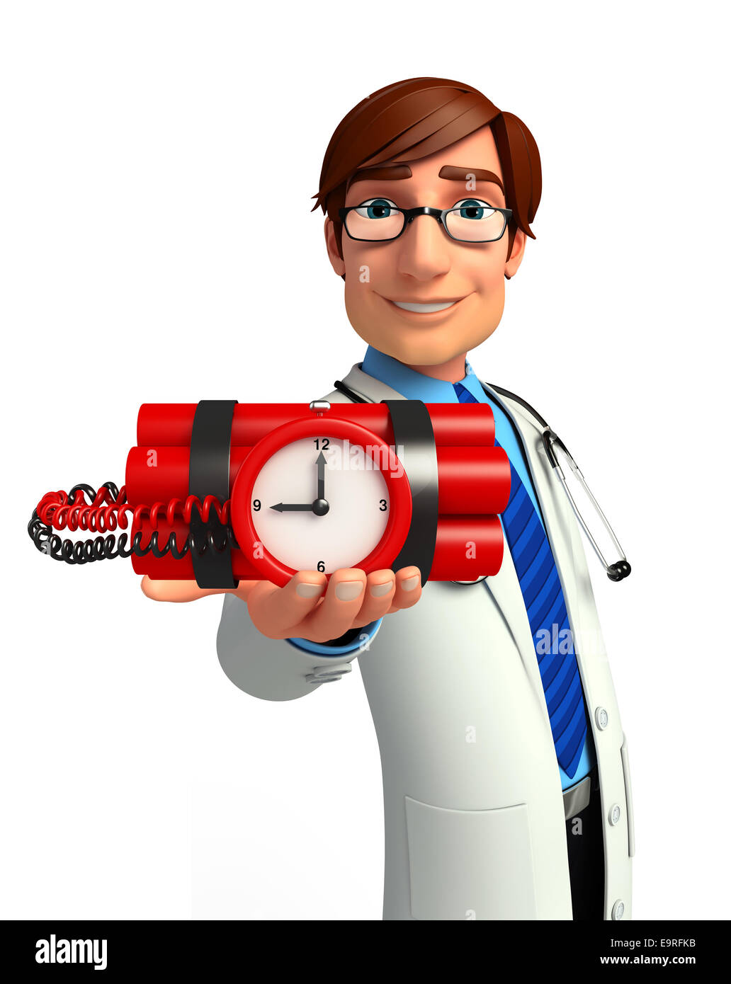 Illustration of young doctor with time bomb Stock Photo - Alamy